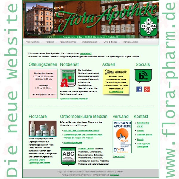 Relaunch unserer Website www.flora-pharm.de - Flora Apotheke Hannover